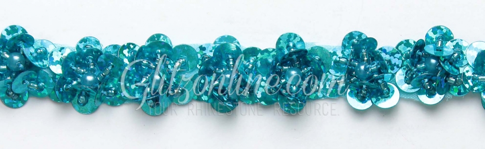 2068 Turquoise Blue Pearl & Holographic Sequin Beaded Trim 6 Yard Bolt ...